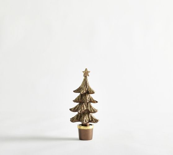 Handcrafted Gold Glitter Decorative Trees | Pottery Barn