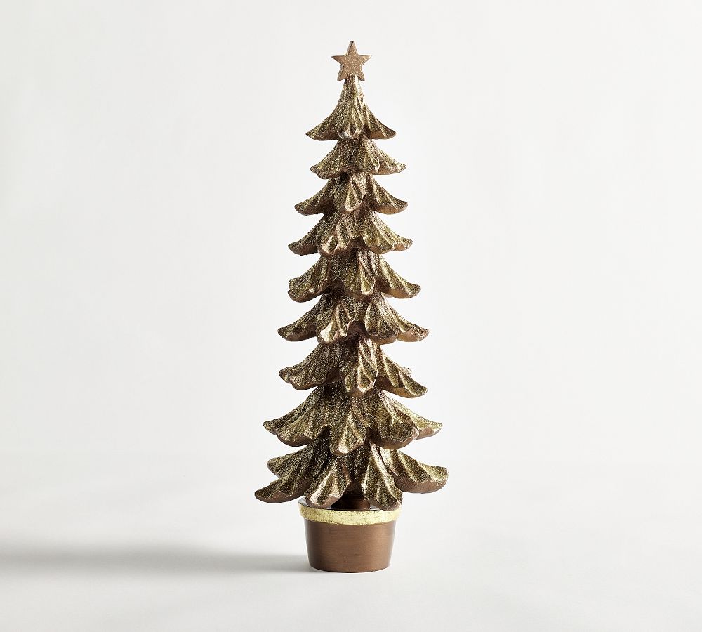 Handcrafted Gold Glitter Decorative Trees | Pottery Barn