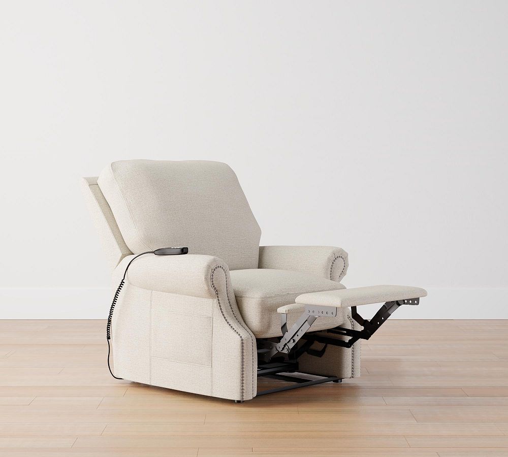James Roll Arm Upholstered Power Lift Recliner | Pottery Barn