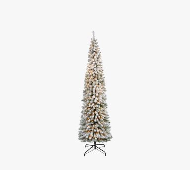 Lit Flocked Pencil Artificial Christmas Tree | Pottery Barn