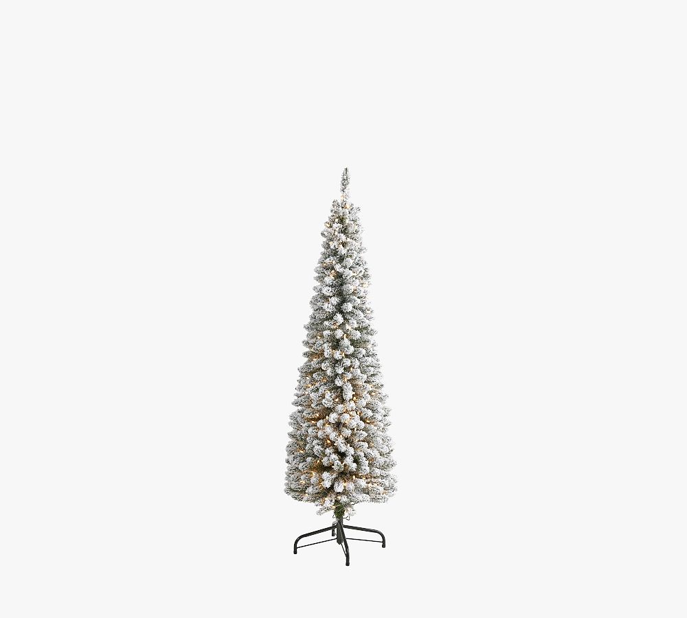 Lit Flocked Pencil Artificial Christmas Tree | Pottery Barn