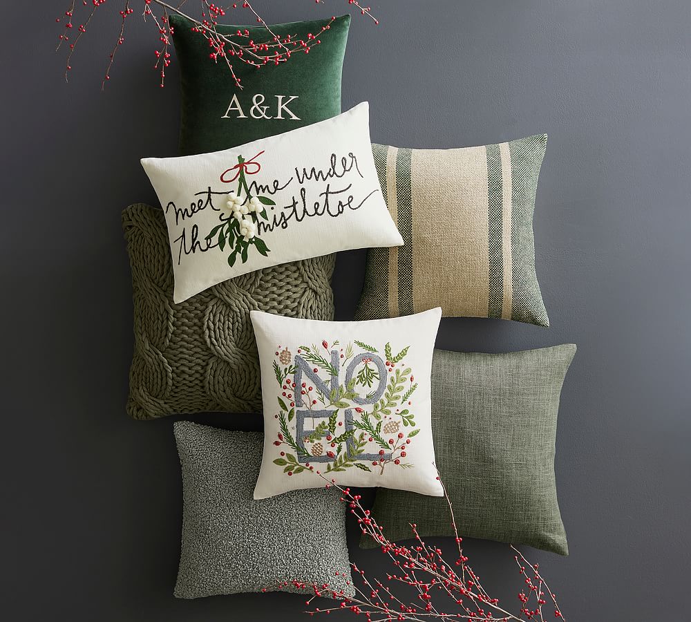 Meet Me Under The Mistletoe Embroidered Lumbar Pillow | Pottery Barn