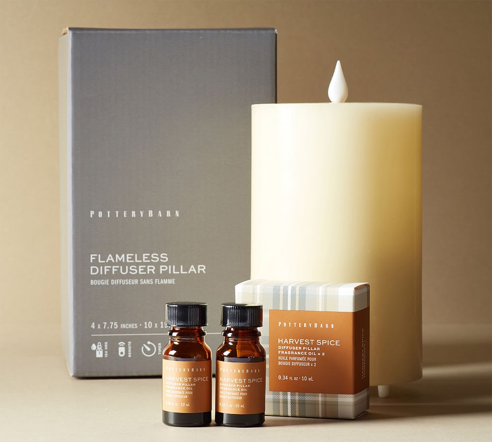 Flameless Oil Diffuser Pillar Candle with Remote + Scented Oil Set ...