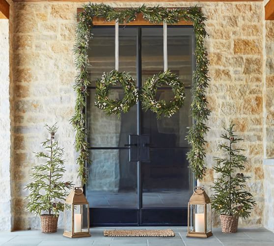 Lit Woodland Pine Wreath & Garland | Pottery Barn