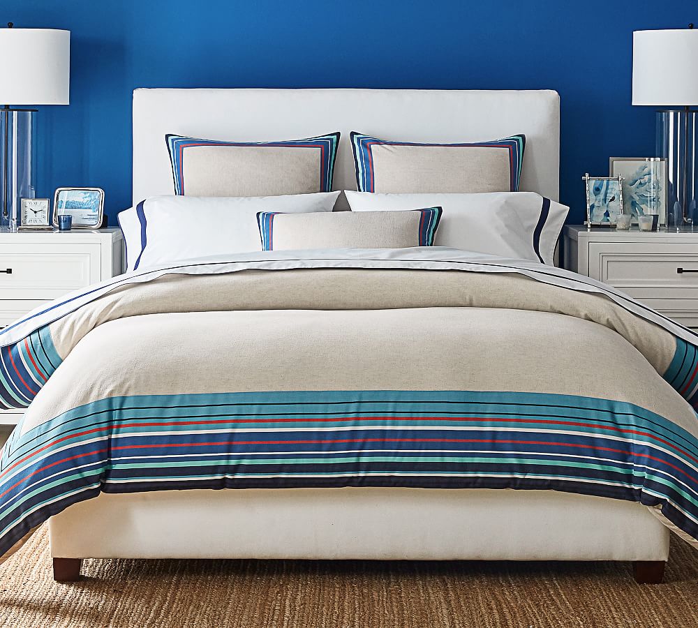 Harbor Striped Border Cotton Linen Blend Sham | Pottery Barn