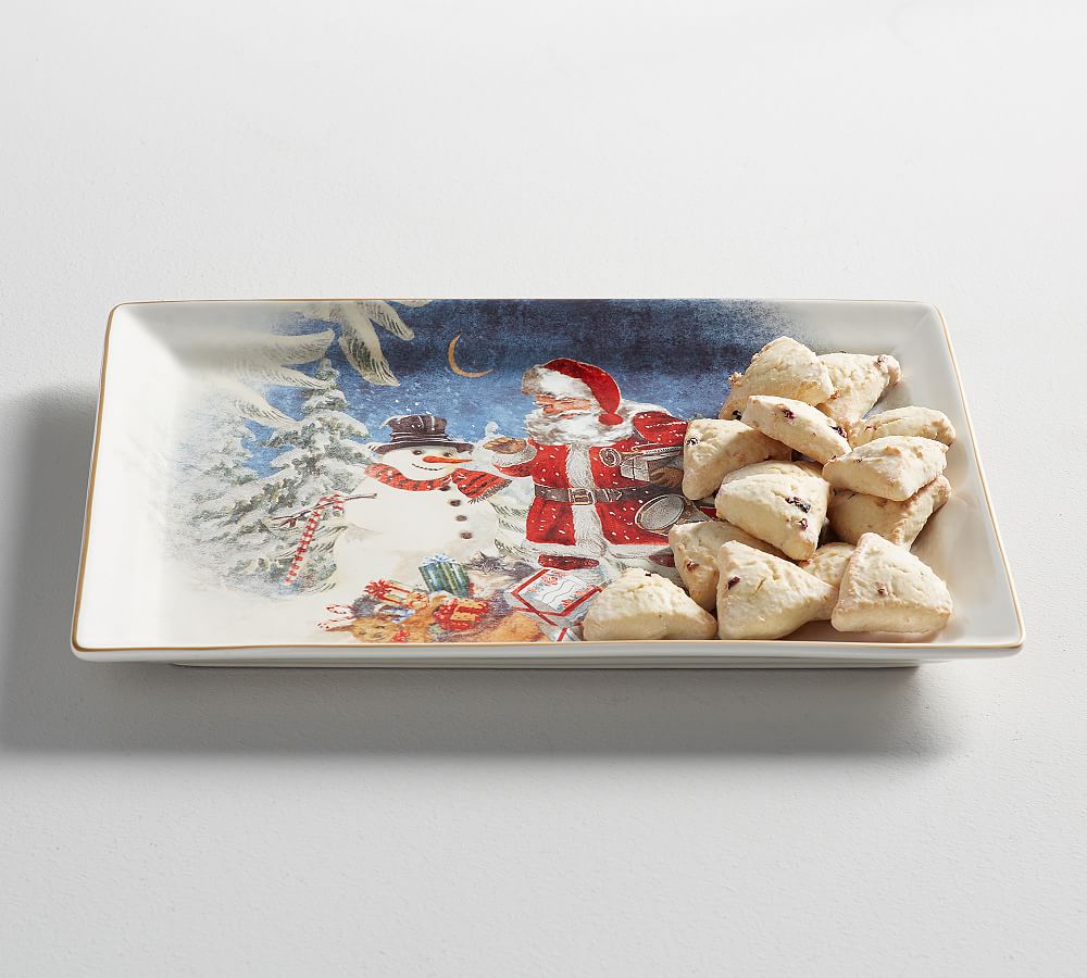 Nostalgic Santa Stoneware Rectangular Serving Platter | Pottery Barn