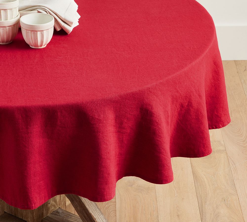 Mason Round Linen Tablecloth | Pottery Barn