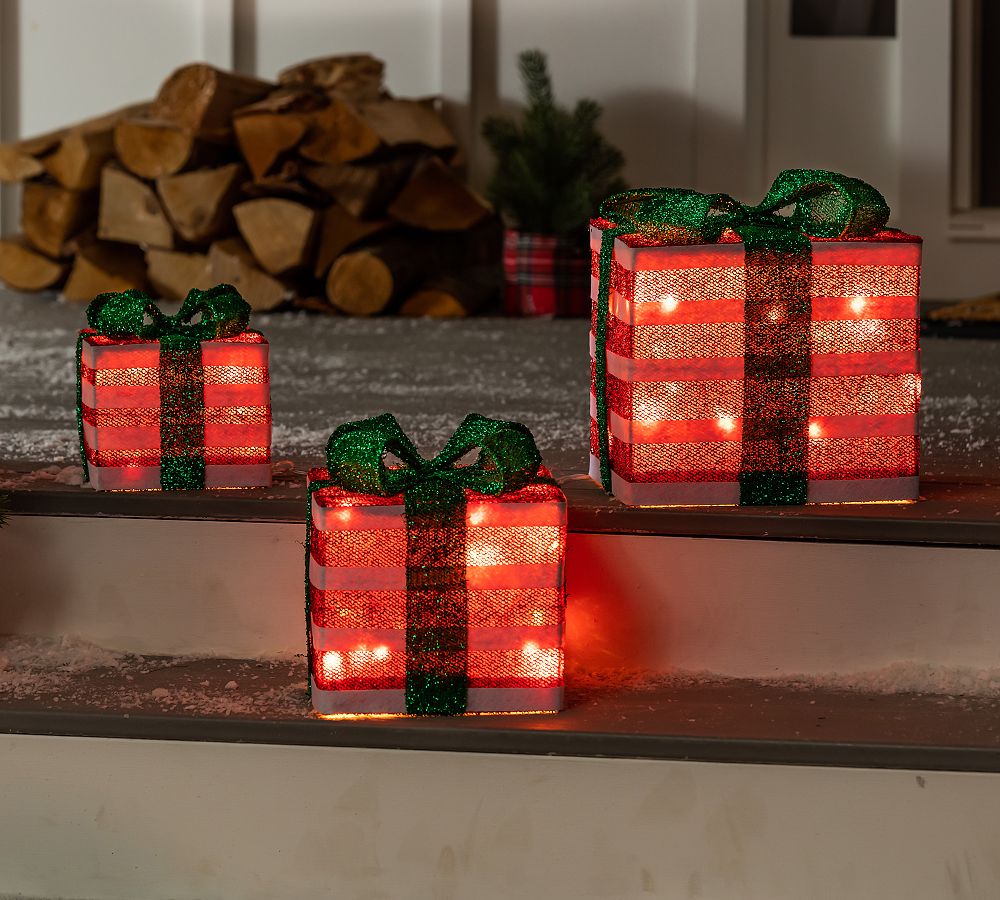 Light Up Red & Green Presents - Set of 3 | Pottery Barn