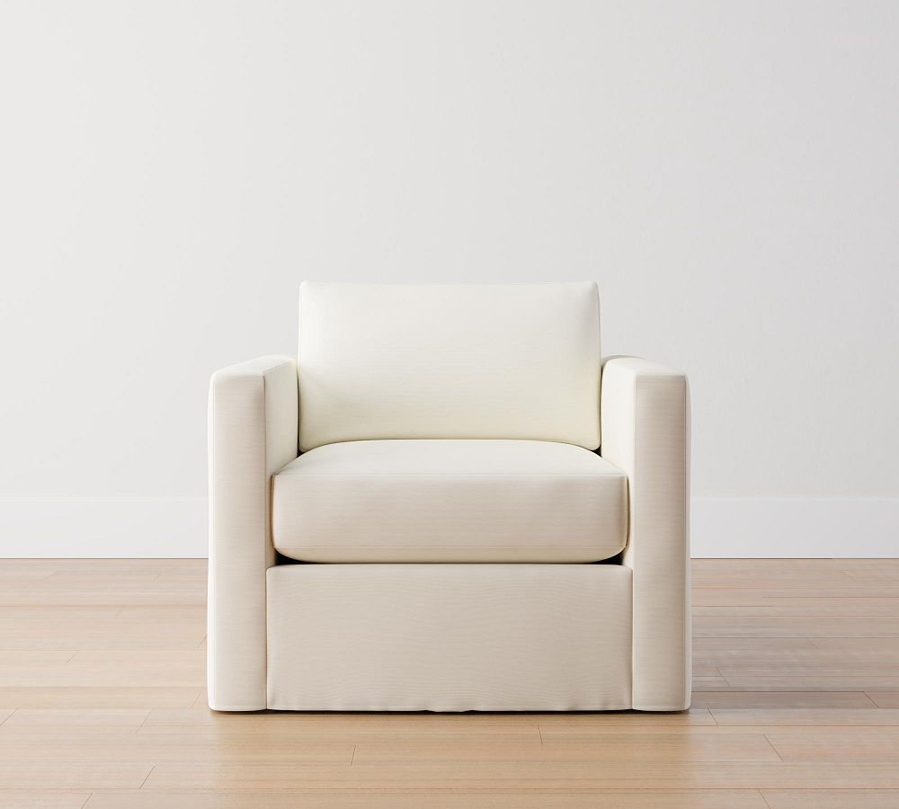 Carmel Square Slim Arm Slipcovered Swivel Armchair | Pottery Barn