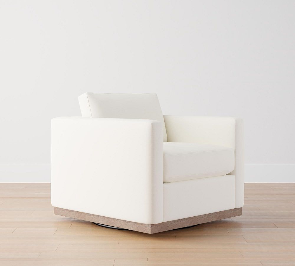 Carmel Square Slim Arm Upholstered Swivel Armchair with Wood Base ...