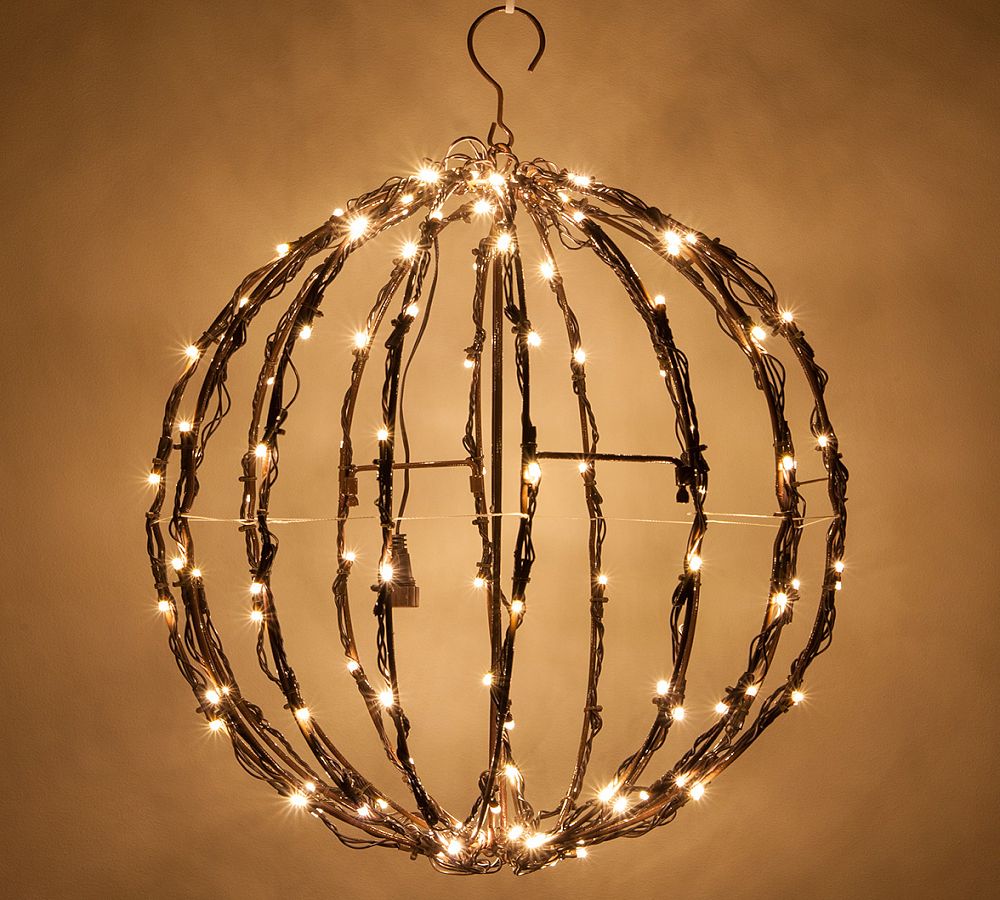 16" Warm White LED Ball With Brown Frame | Pottery Barn
