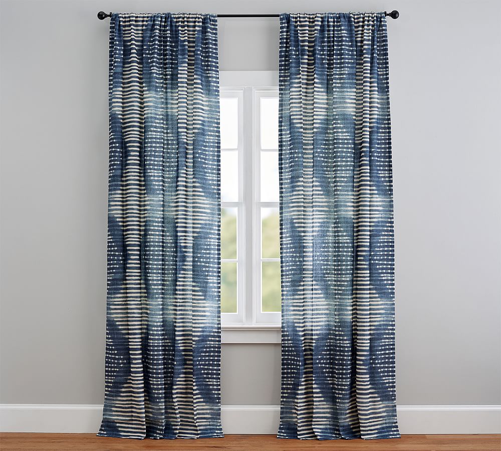 Open Box: Shibori Diamond Linen/Cotton Rod Pocket Curtain | Pottery Barn