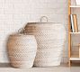 Bruno White Rattan Baskets With Lids, Set of 2 | Pottery Barn