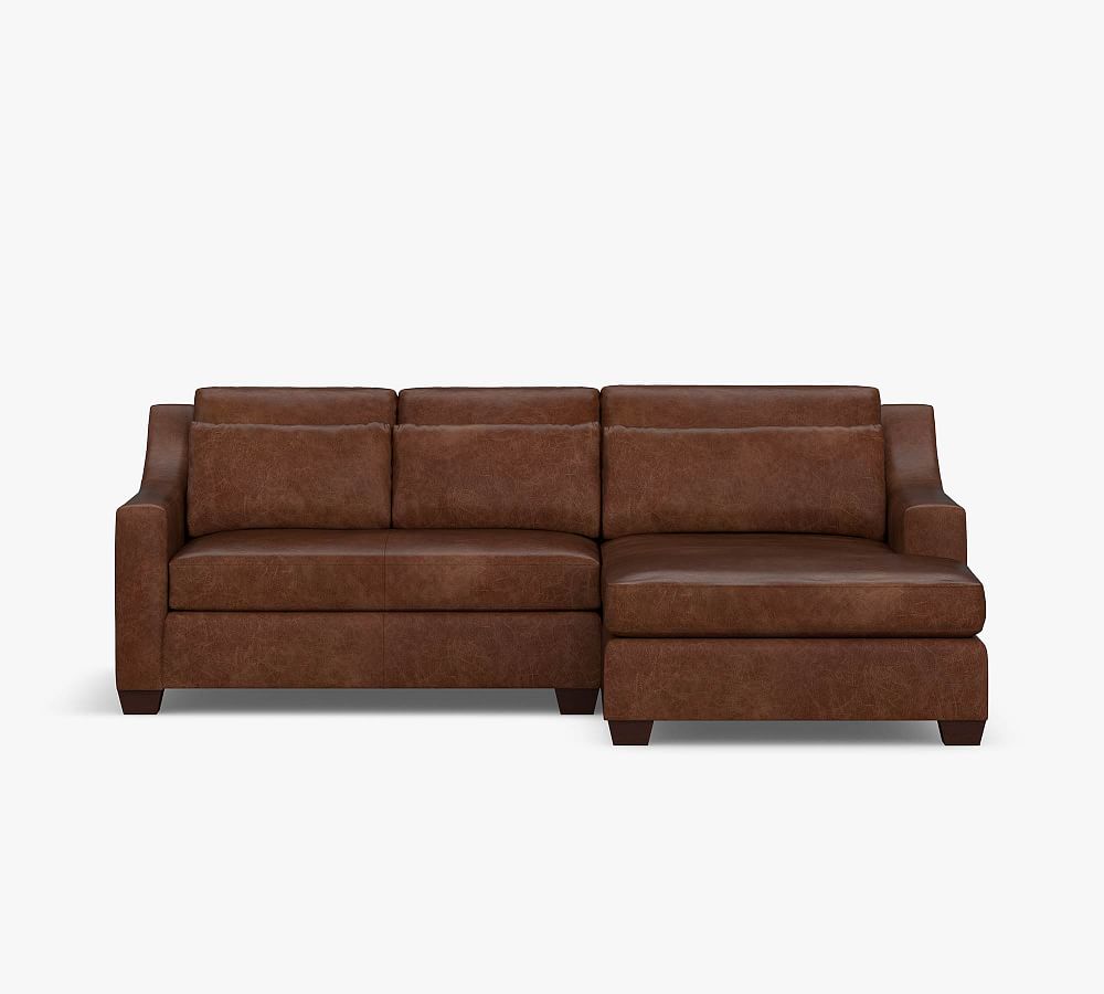 York Slope Arm Deep Seat Leather Sofa Double Wide Chaise Sectional ...