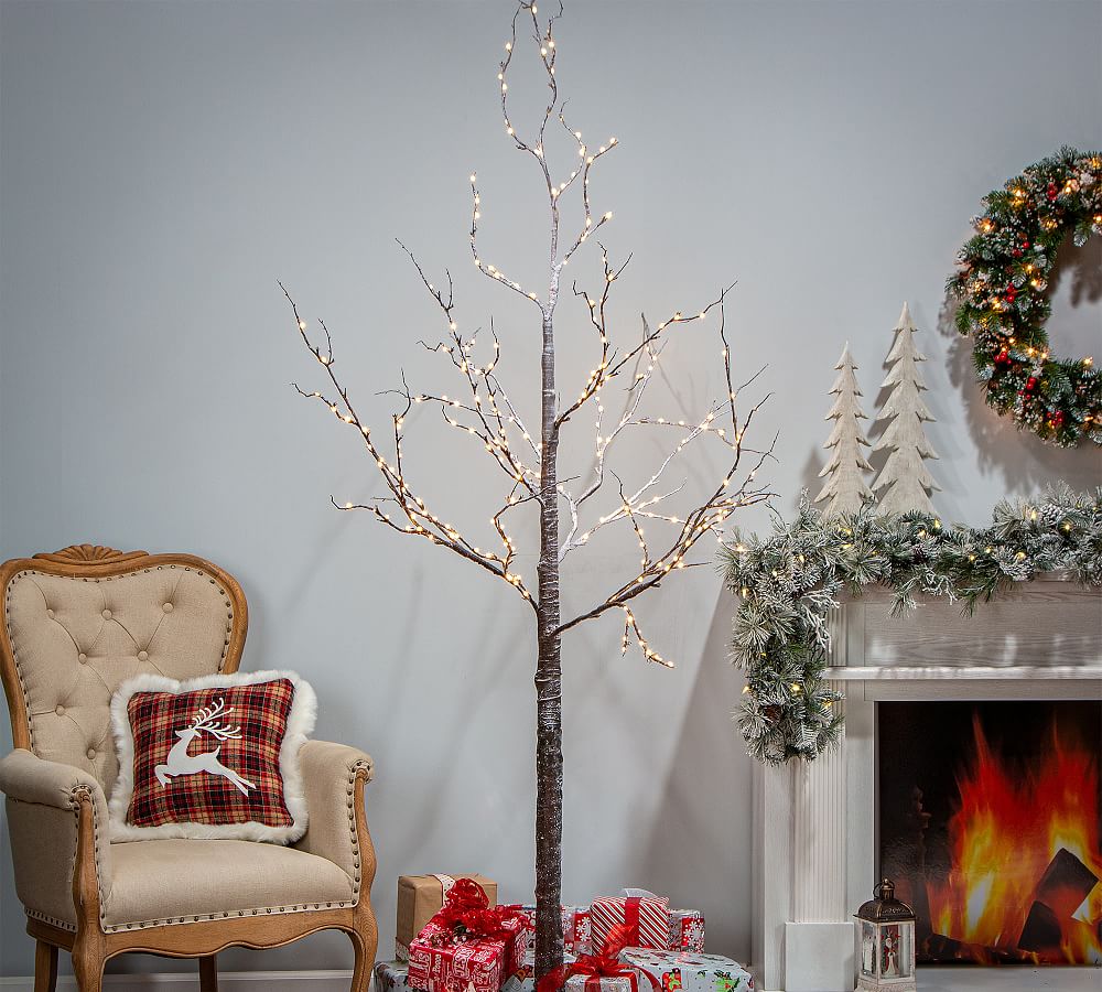 Lit Snowy Brown Birch Tree - 6ft | Pottery Barn