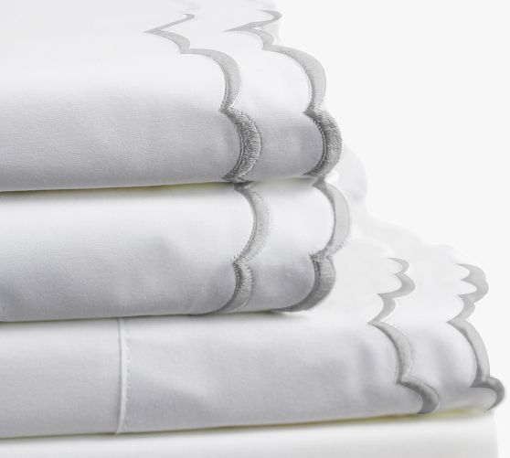 Maci Double Scalloped Percale Embroidered Sheet Set | Pottery Barn