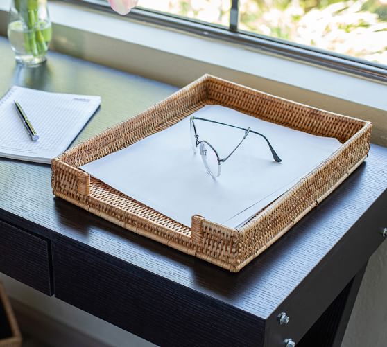 Tava Handwoven Rattan Office Paper Tray | Pottery Barn