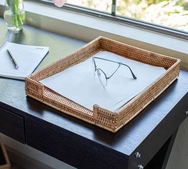 Tava Handwoven Rattan Office Paper Tray | Pottery Barn