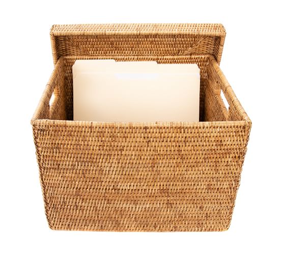 Tava Handwoven Rattan Letter File Box With Lid | Pottery Barn