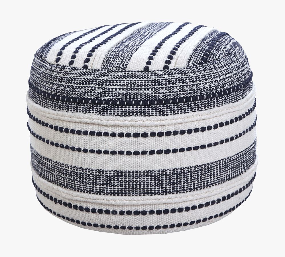 Coastal Striped Cotton Round Pouf | Pottery Barn
