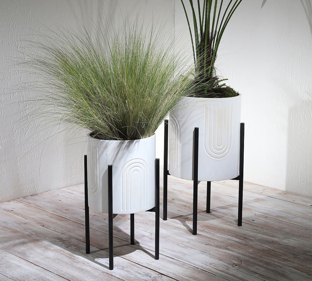 Bella Patterned Raised Planters with Gold Stand - Set of 2 | Pottery Barn