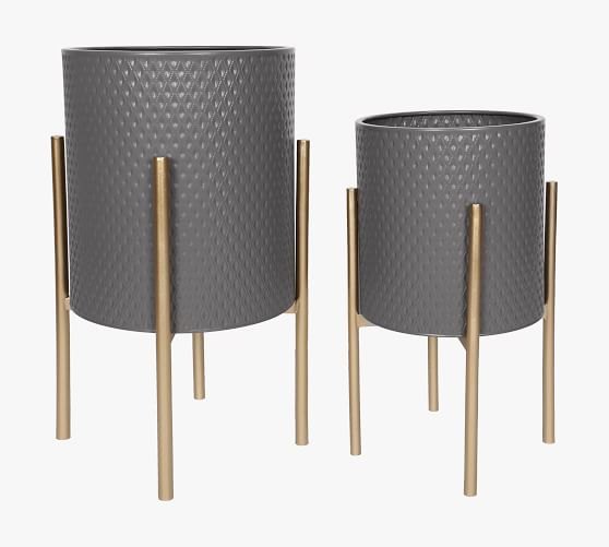 Bella Patterned Raised Planters with Gold Stand - Set of 2 | Pottery Barn