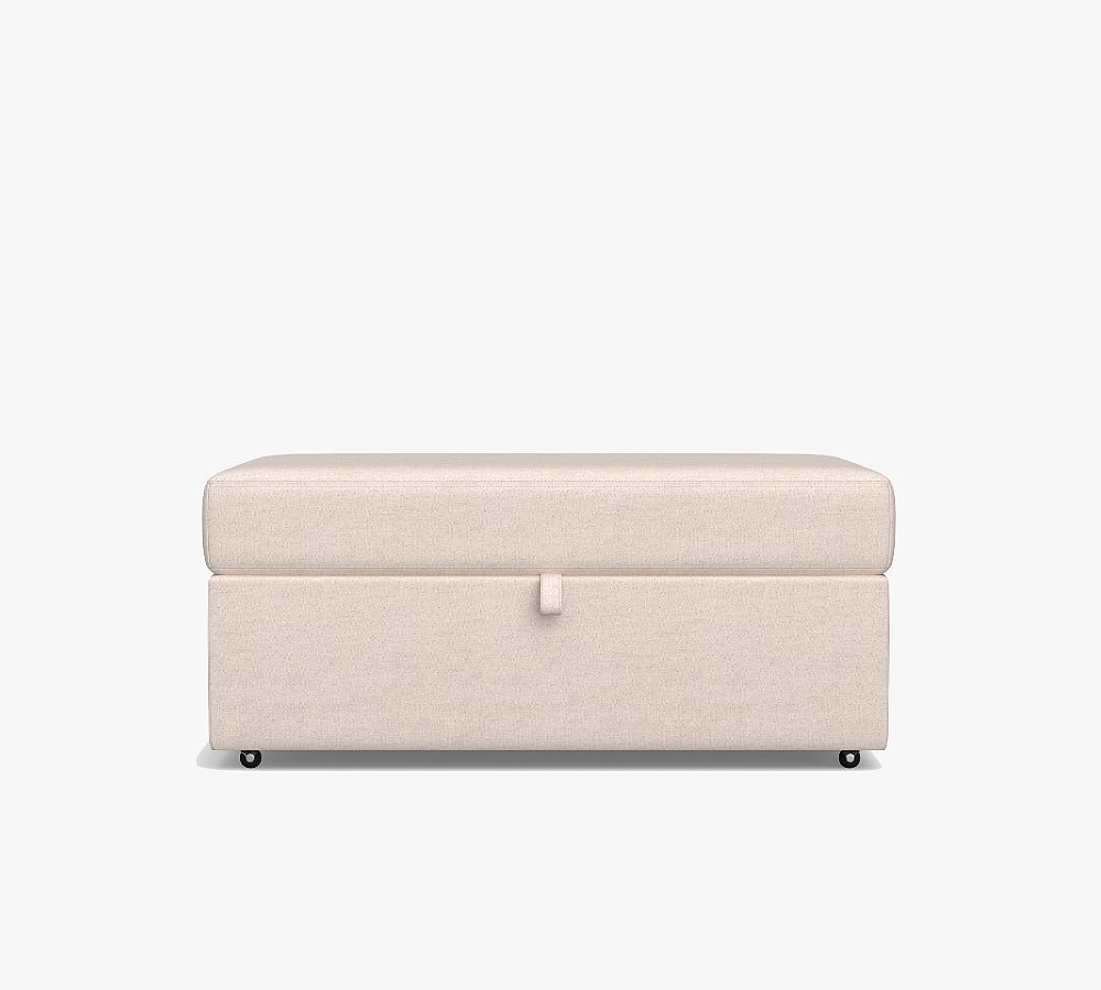 Big Sur Upholstered Storage Ottoman with Pull Out Table | Pottery Barn