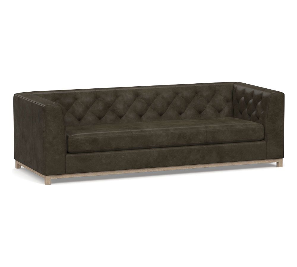 OPEN BOX: Henley Tufted Leather Sofa, Polyester Wrapped Cushions ...