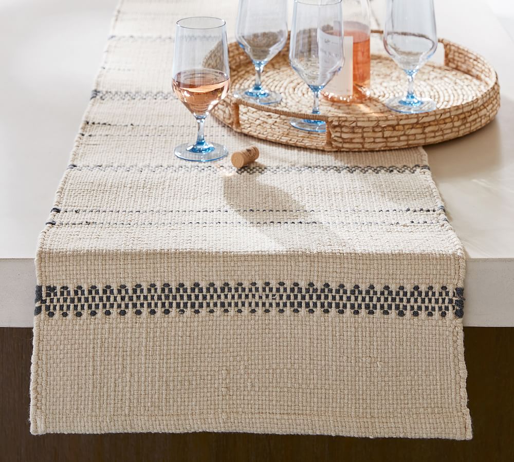 Larkspur Natural Striped Handwoven Table Runner | Pottery Barn