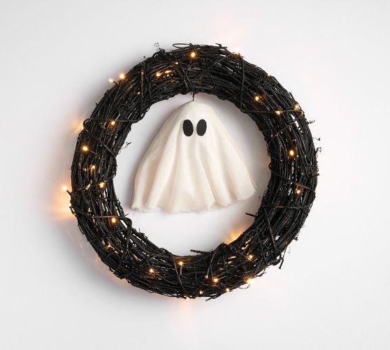 Handcrafted Ghost Light Up Wreath | Pottery Barn