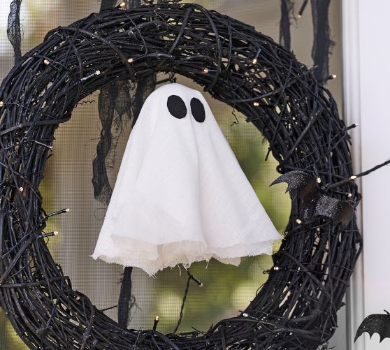 Handcrafted Ghost Light Up Wreath | Pottery Barn