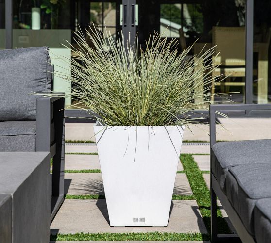 All Weather Eco Hevea Tapered Cube Short Outdoor Planters | Pottery Barn