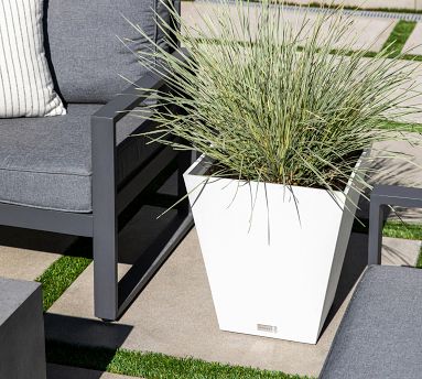 All Weather Eco Hevea Tapered Cube Short Outdoor Planters | Pottery Barn