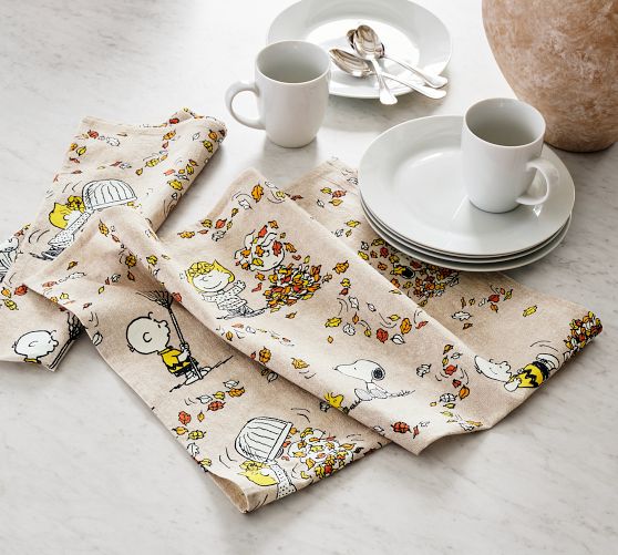 Peanuts™ Fall Leaves Tea Towels - Set of 2 | Pottery Barn