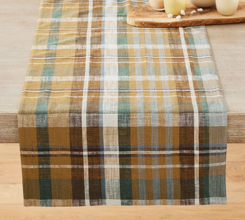 Montecito Plaid Cotton/Linen Table Runner | Pottery Barn