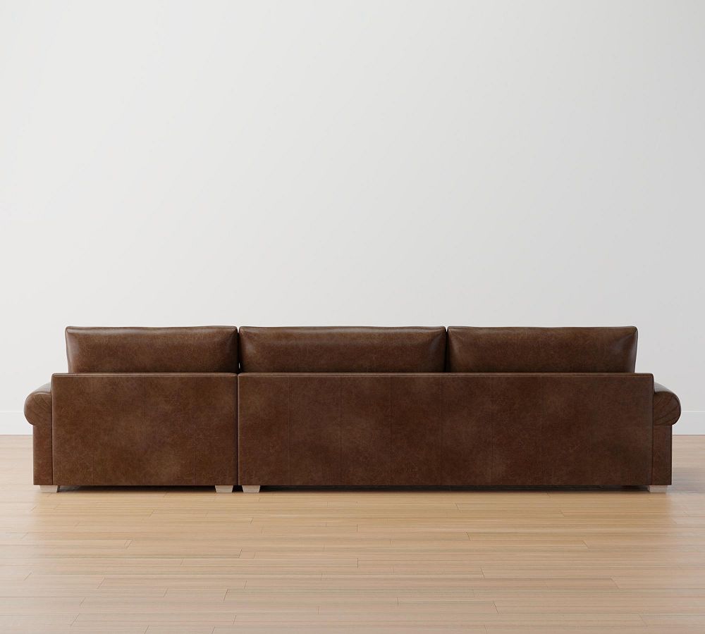 Canyon Roll Arm Leather Sofa Double Wide Chaise Sectional | Pottery Barn