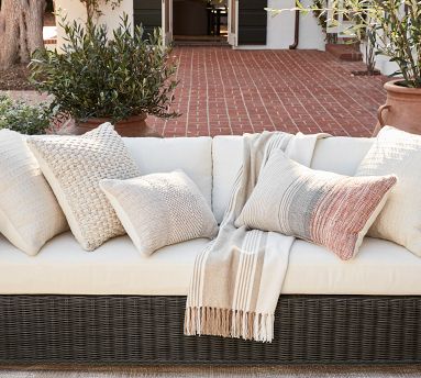 Delonee Handwoven Outdoor Lumbar Throw Pillow | Pottery Barn