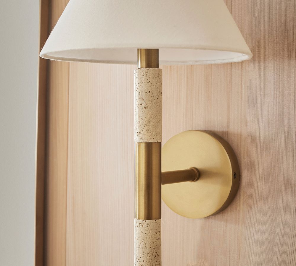 Sterling Travertine Shaded Sconce | Pottery Barn