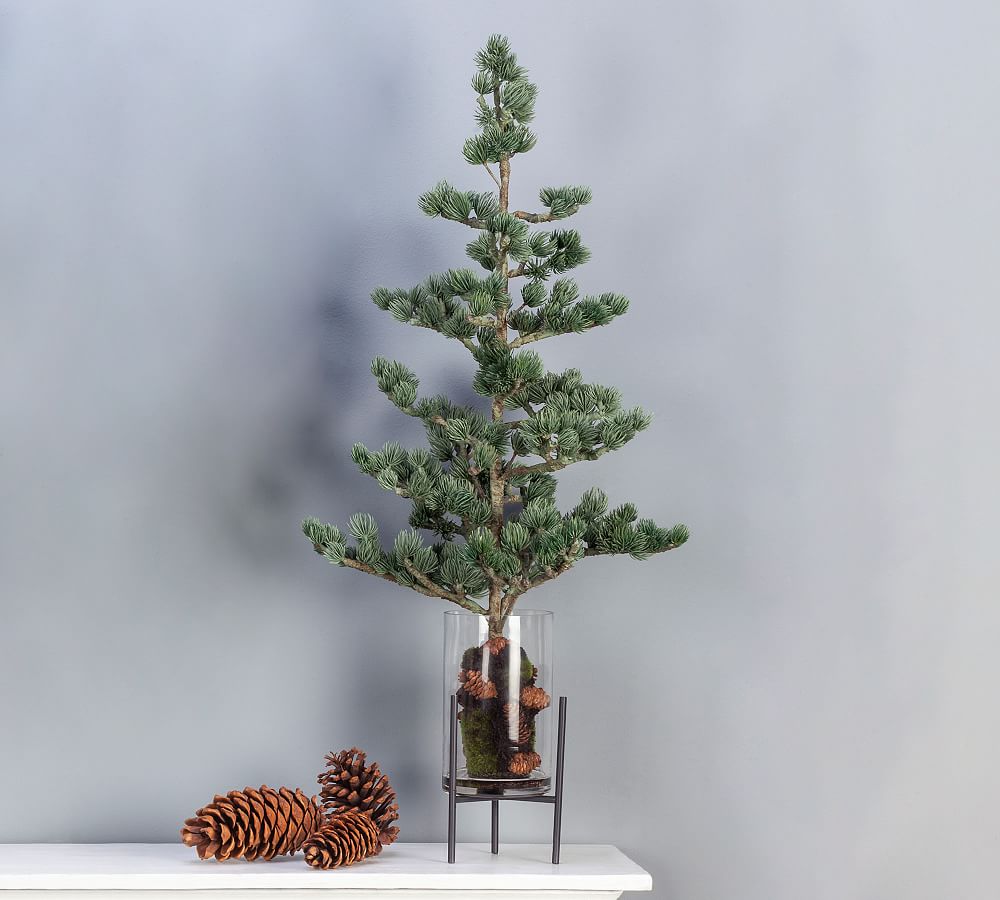 34.5" Artificial Ming Ping Tree In Glass Vase With Stand | Pottery Barn