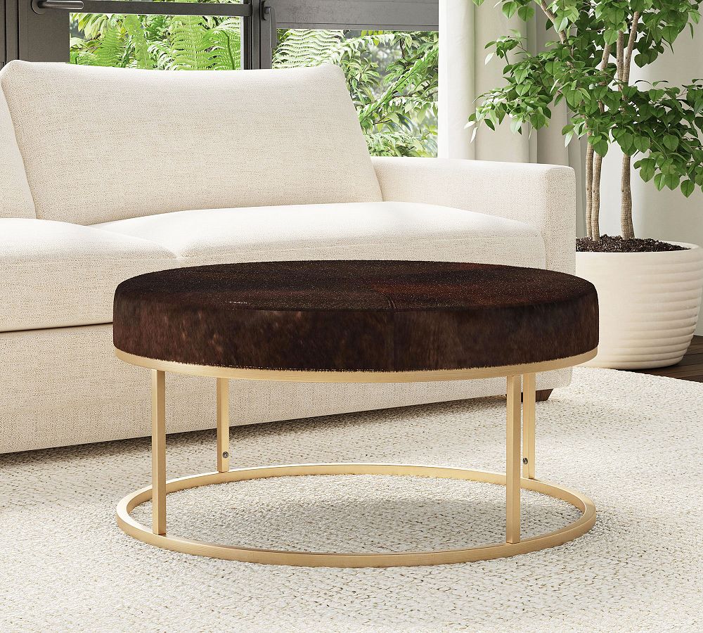 Alameda Round Hair On Hide Coffee Table | Pottery Barn