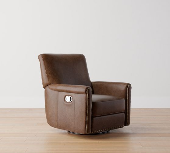 Irving Roll Arm Leather Manual & Power Swivel Glider Recliner | Pottery ...