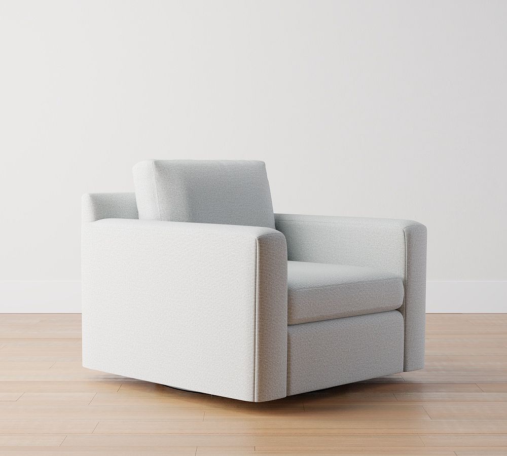 Shasta Square Arm Upholstered Swivel Armchair | Pottery Barn