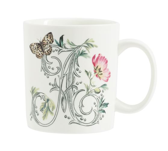 Monique Lhuillier Botanical Monogram Stoneware Mug | Pottery Barn