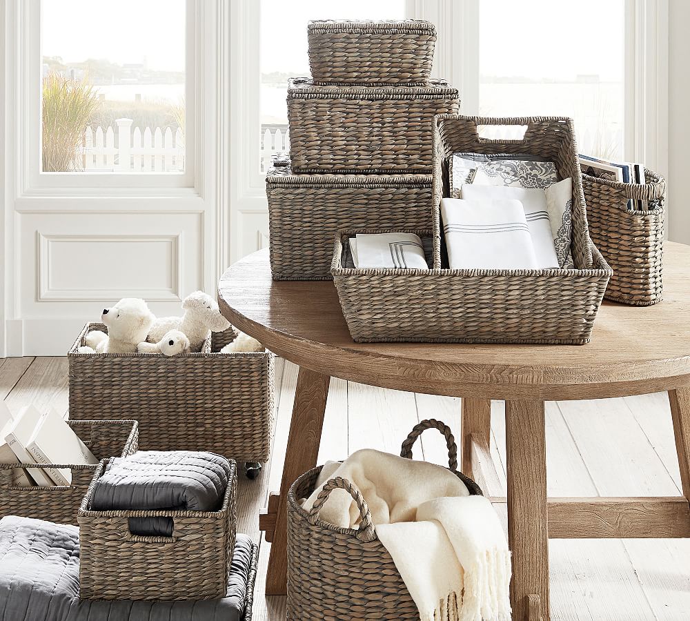 Charleston Lidded Storage Basket - Gray | Pottery Barn