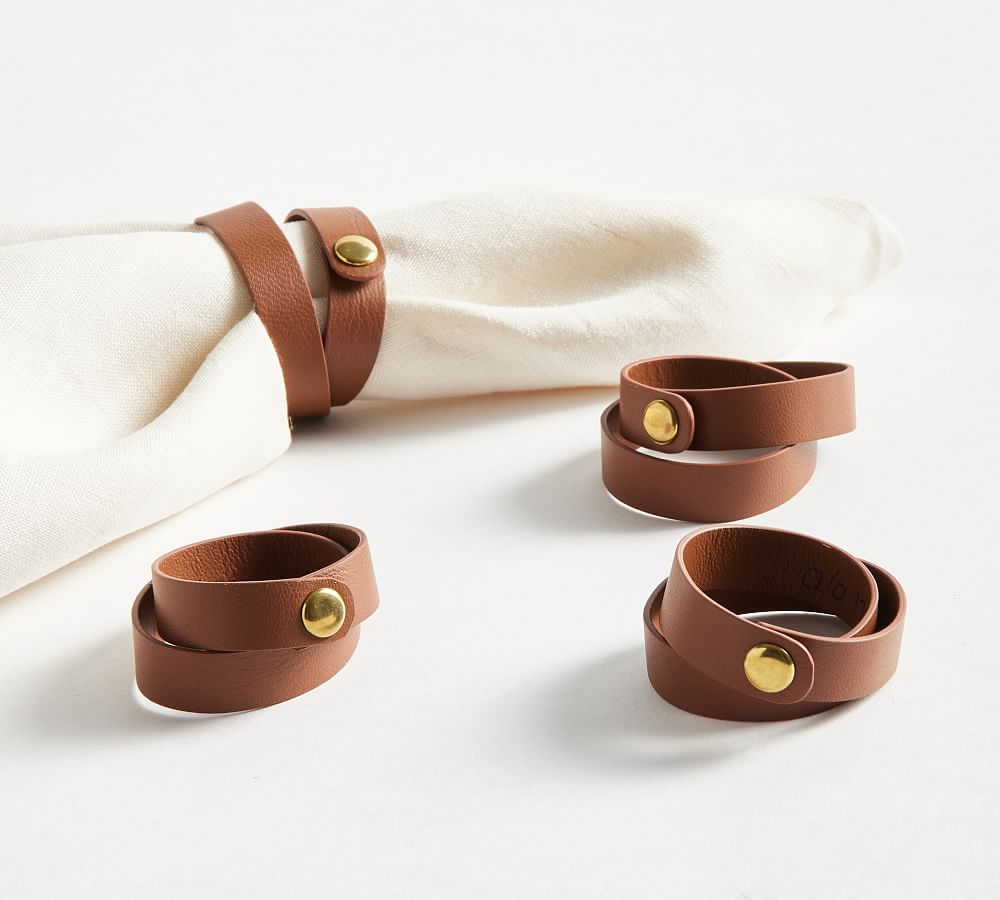 Leather Wrapped Napkin Rings - Set of 4 | Pottery Barn