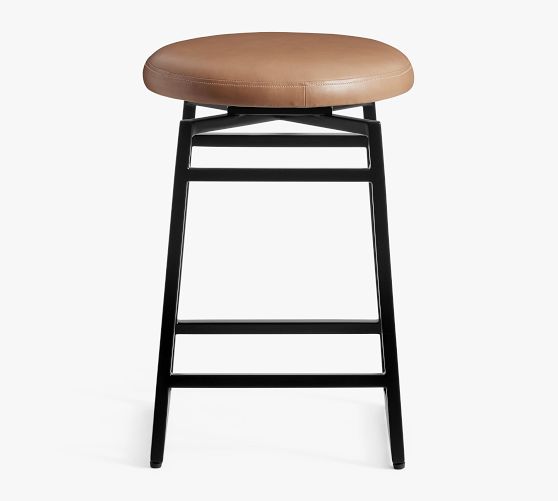 Hardy Leather Backless Swivel Counter Stool | Pottery Barn