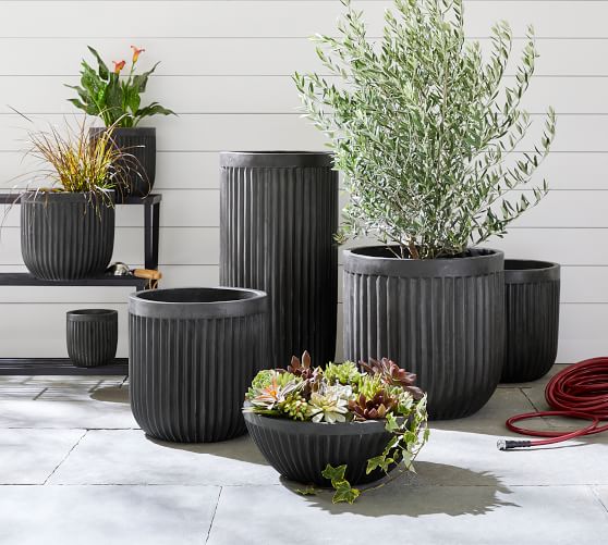 Concrete Fluted Outdoor Planters | Pottery Barn