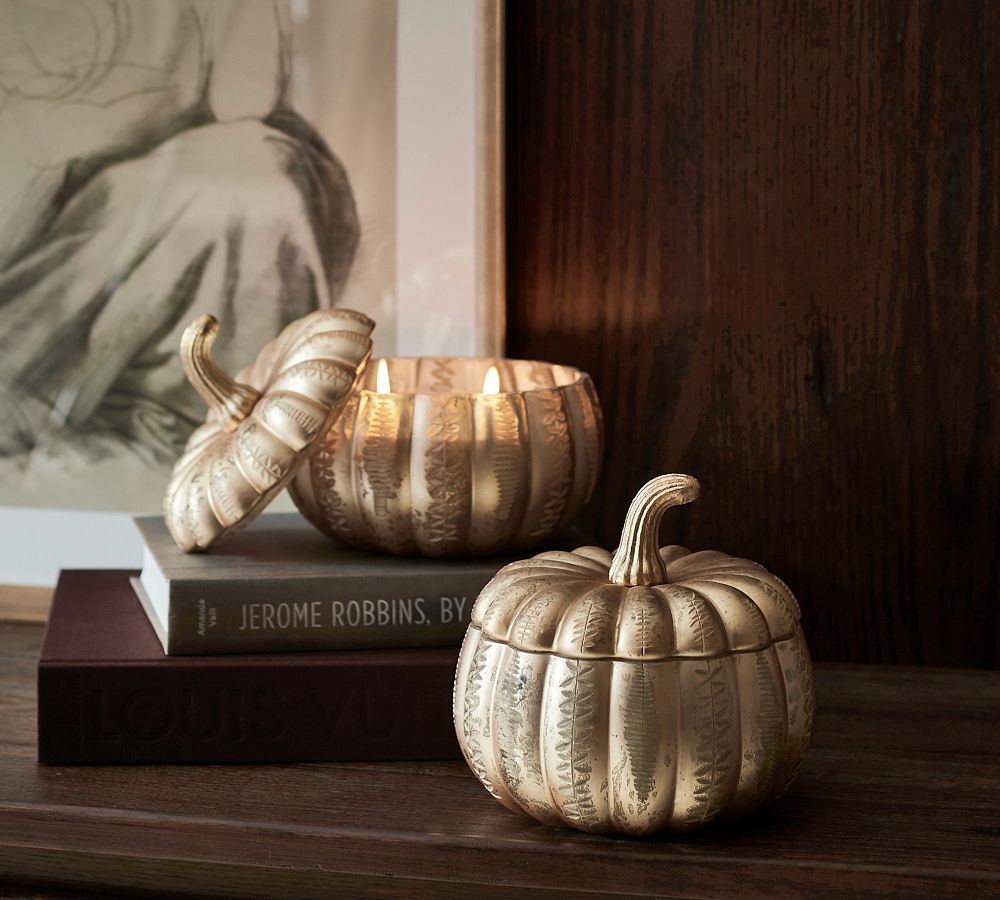Handcrafted Pumpkin Lidded Recycled Glass Candles - Harvest Spice ...