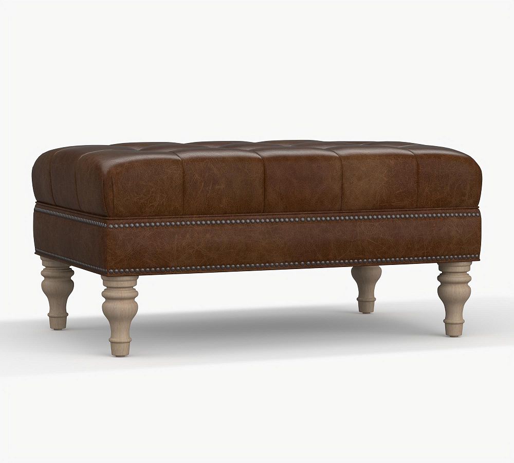 Martin Small Leather Ottoman | Pottery Barn
