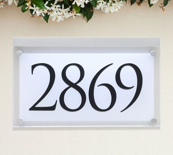 Frosted Crystal LED Lighted Trajan Engraved Address Sign | Pottery Barn